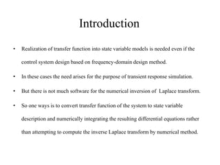 Conversion of transfer function to canonical state variable models | PPTX