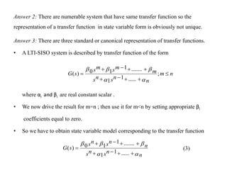 Conversion of transfer function to canonical state variable models | PPTX