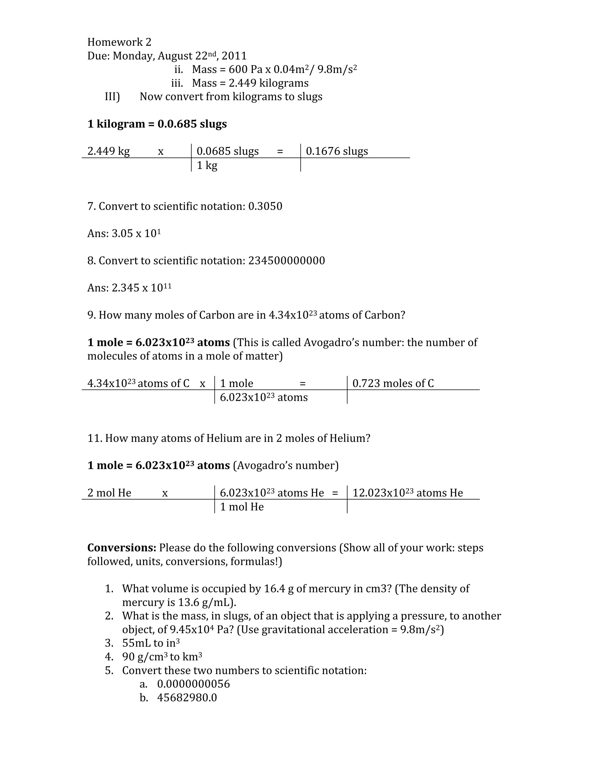 Conversions homework 2 | PDF