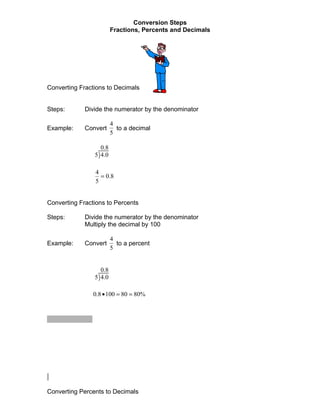 Conversion steps Decimal Fraction Percent | PDF