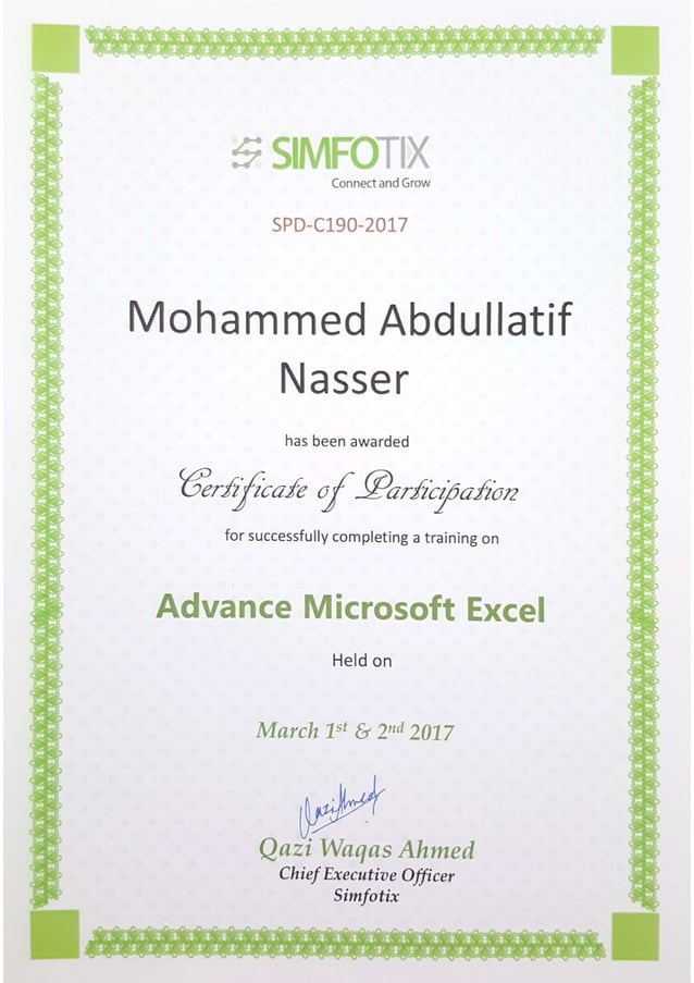 Advance Excel Training Certificate | PDF