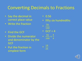 Converting decimals and fractions | PPTX