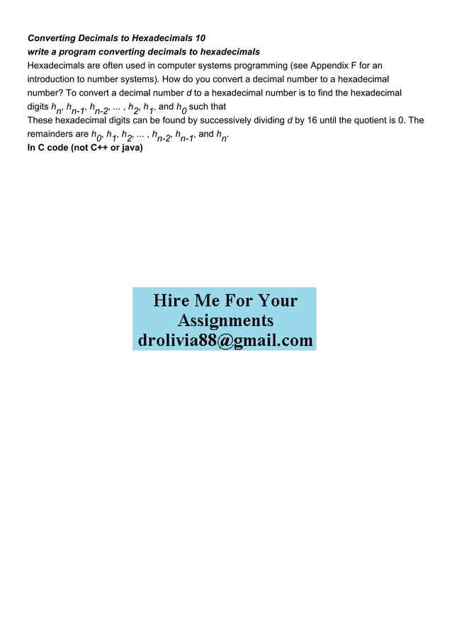 Converting Decimals to Hexadecimals 10 write a program conve.pdf