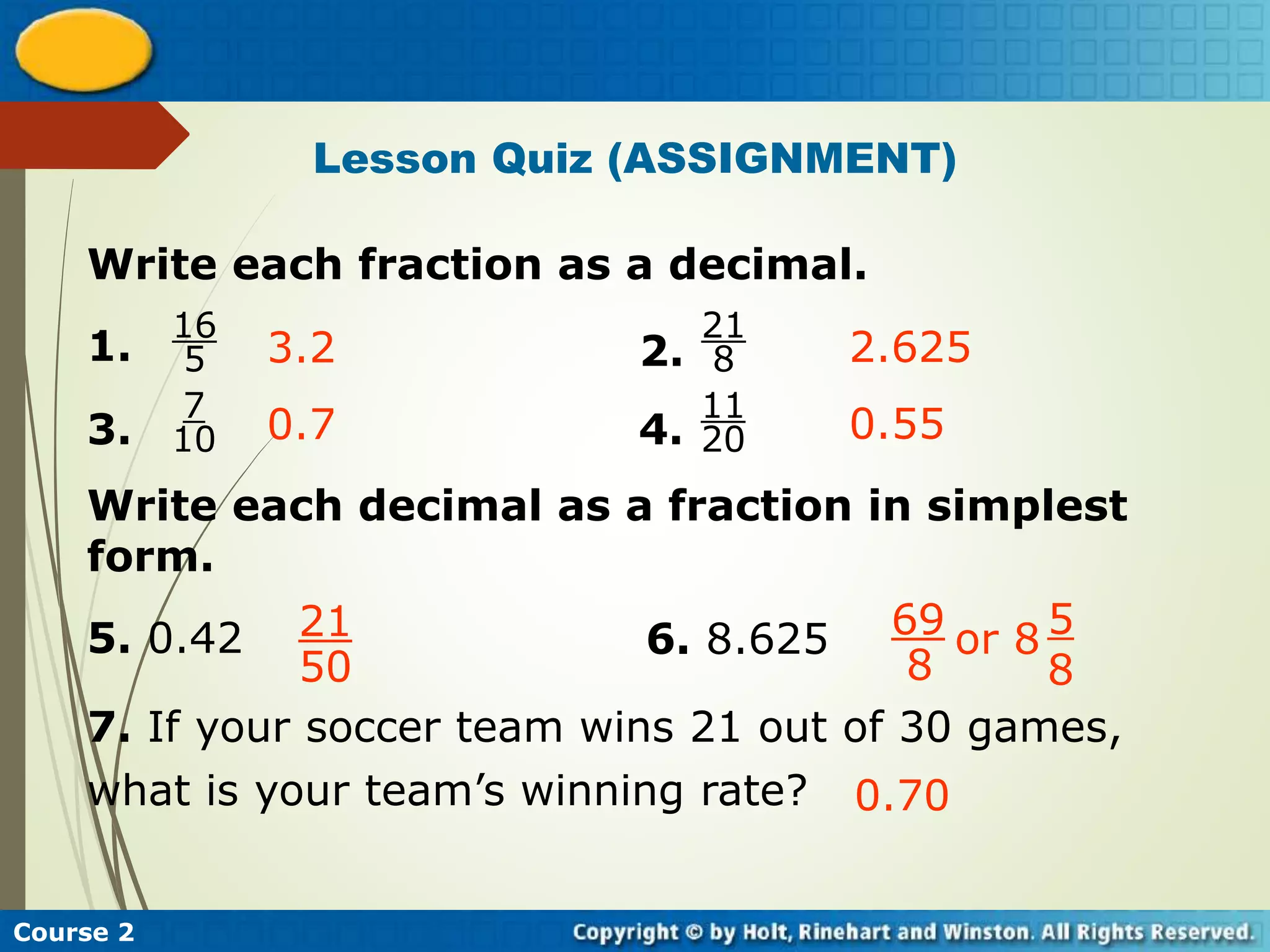 Converting fraction into decimals and vice versa(MAth 7) | PPTX
