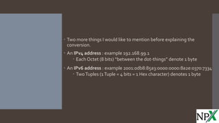 Converting ipv4 to ipv6 and vice versa | PPTX