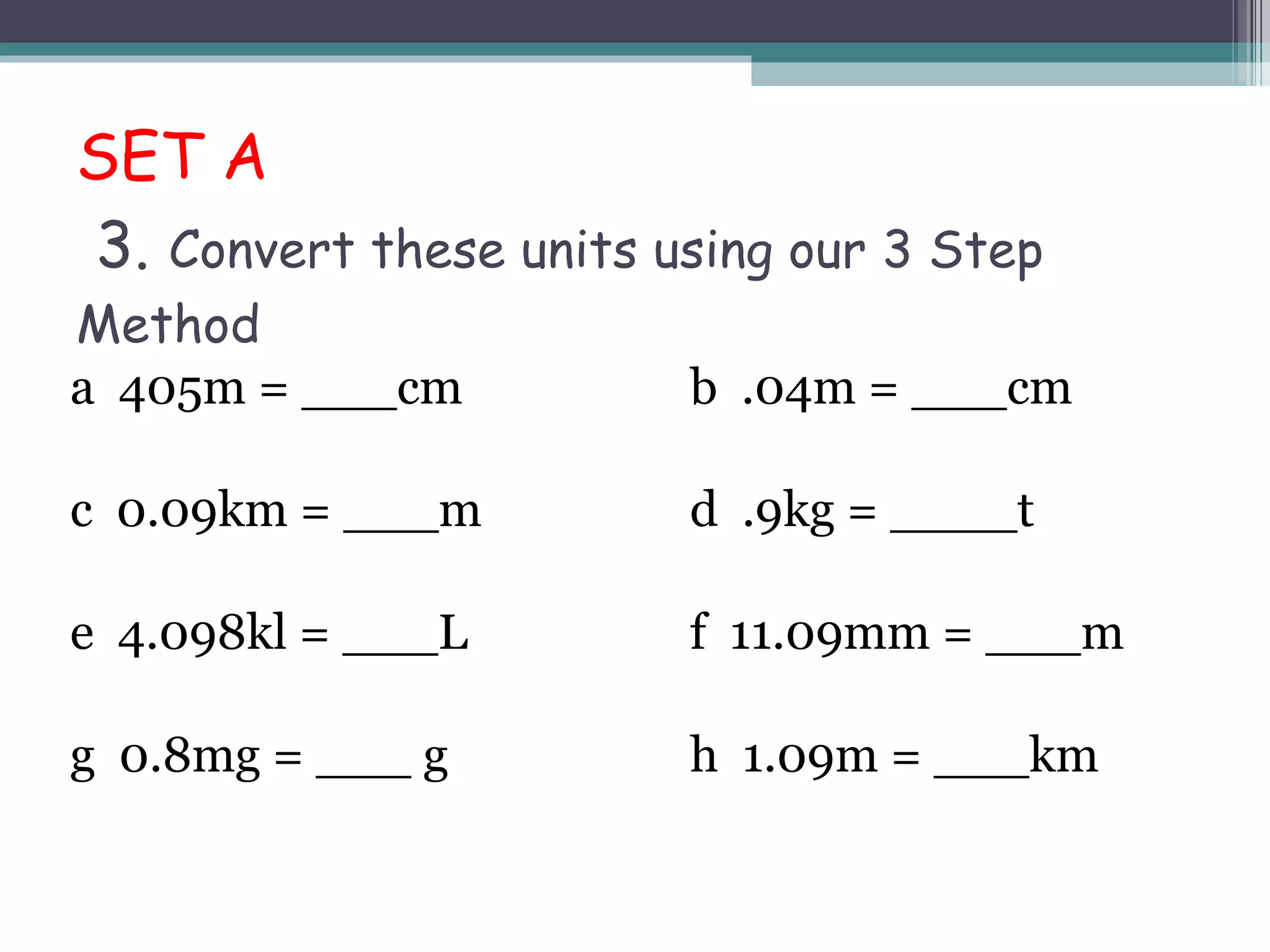 Converting Metric Units Set A | PPT