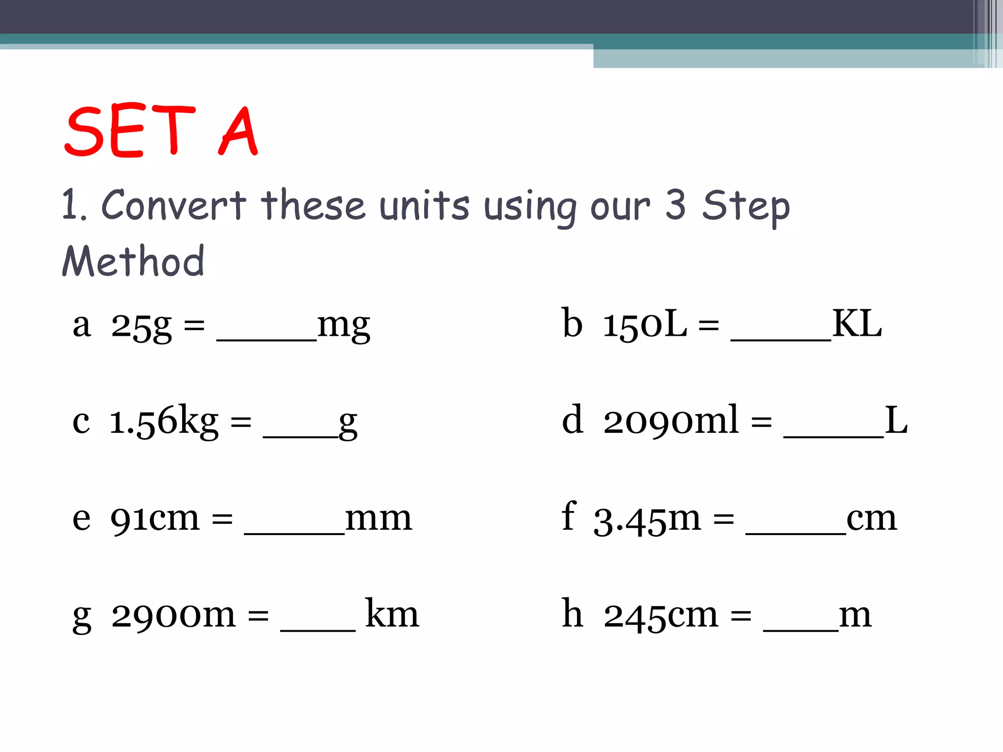 Converting Metric Units Set A | PPT