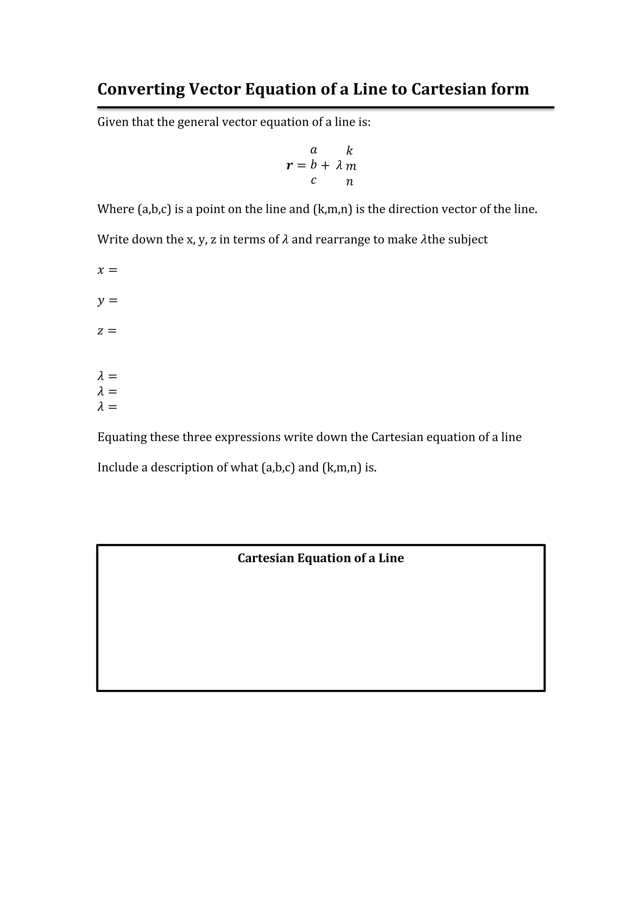 Converting vector equation of a line to cartesian form | PDF