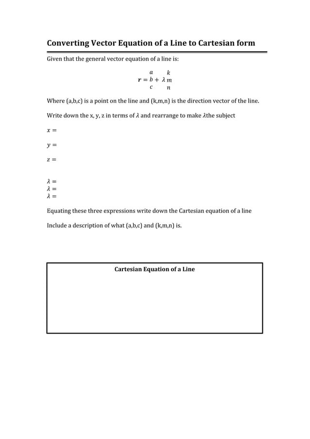 Converting vector equation of a line to cartesian form | PDF