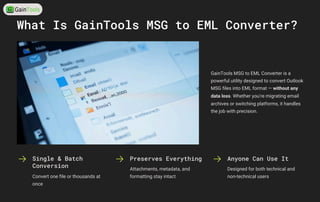 Effortless Email Migration with GainTools MSG to EML Converter | PDF