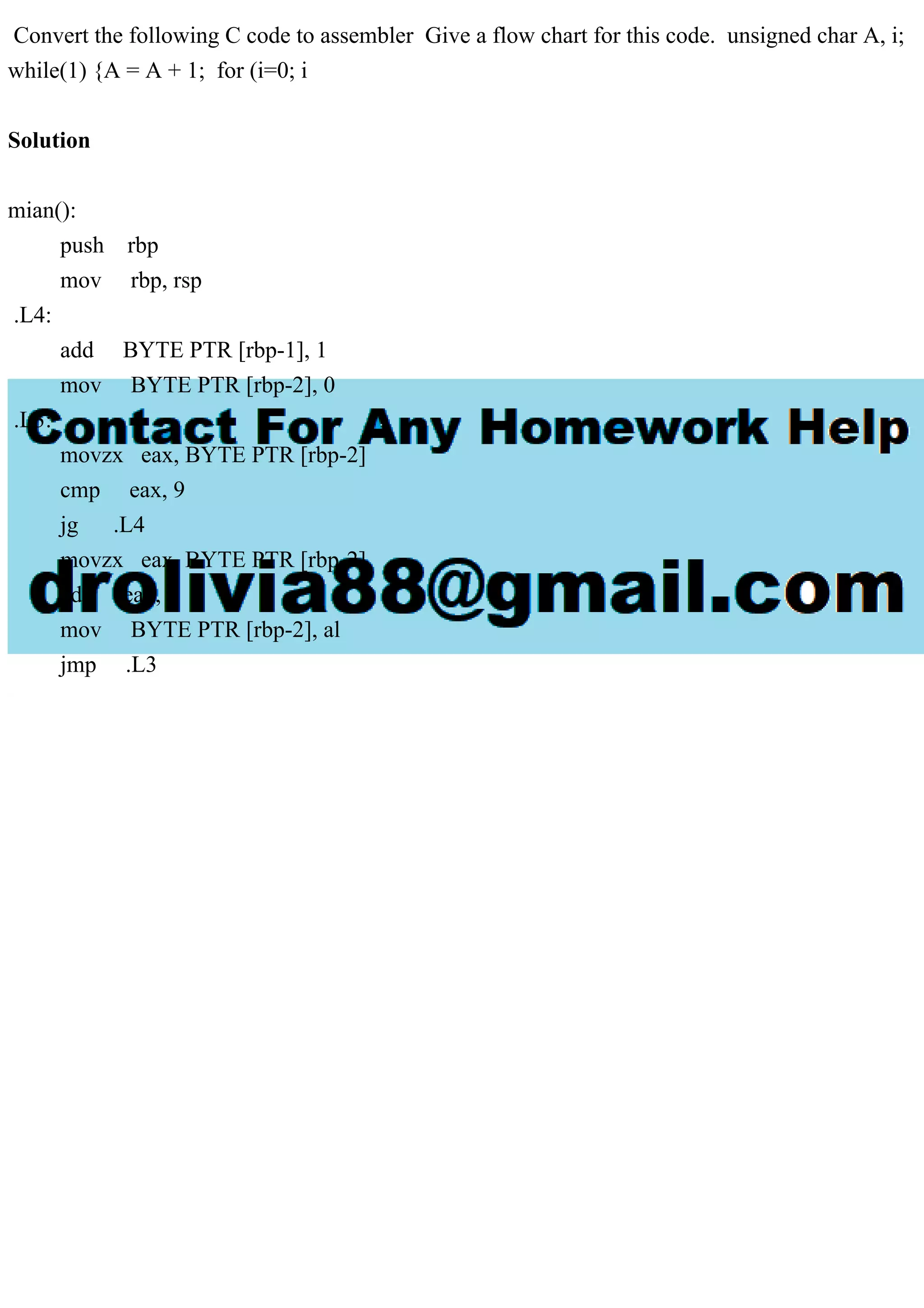 Convert the following C code to assembler Give a flow chart for this.pdf