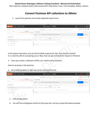 Convert Postman APIs collections to JMeter | PDF