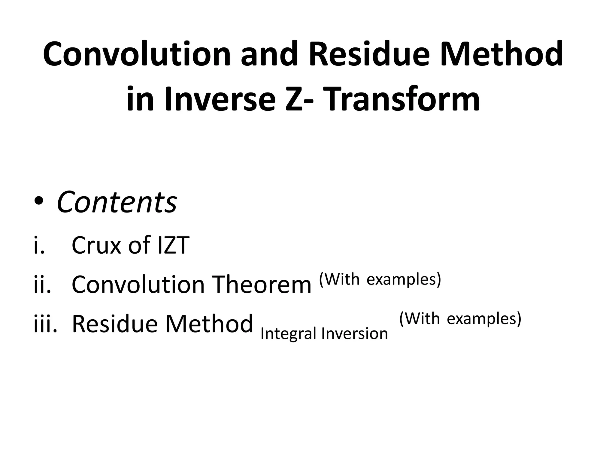 Convolution And Residue Method In Inverse Z Transform Ppt