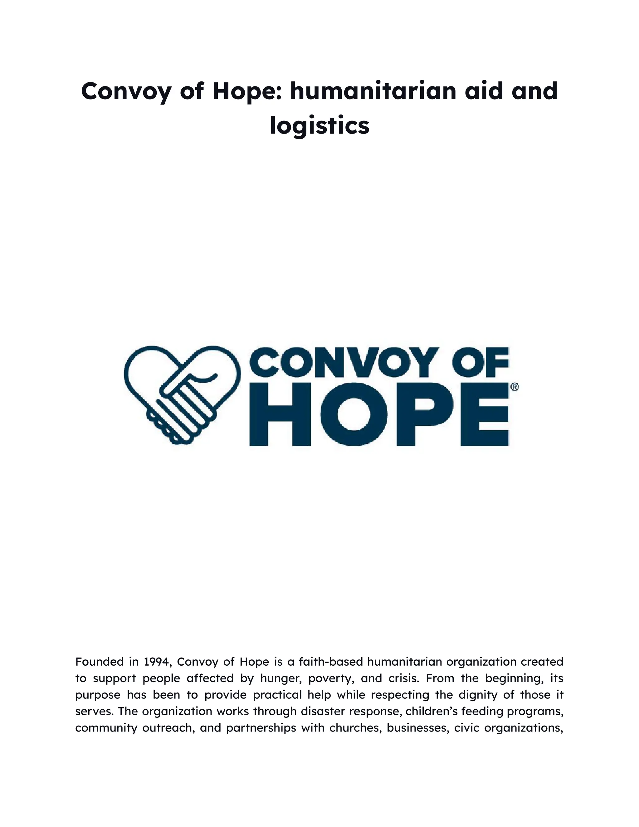 Convoy of Hope humanitarian aid and logistics | PDF