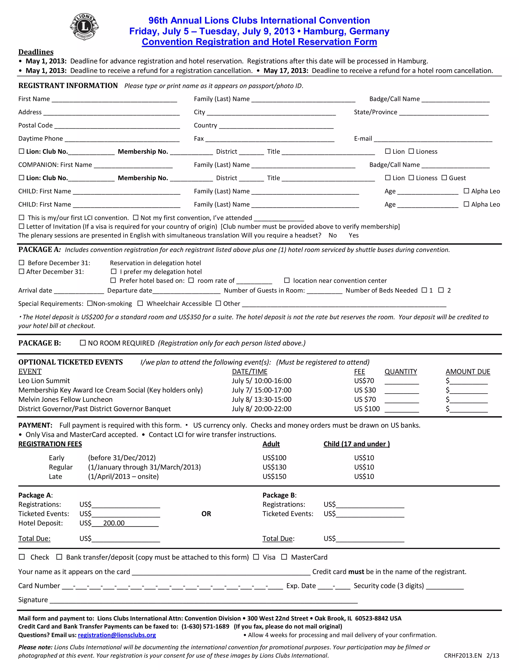 Lions Club International Convention Registration Form | PDF