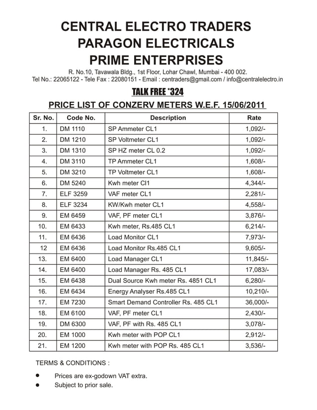 Conzerv price list | PDF