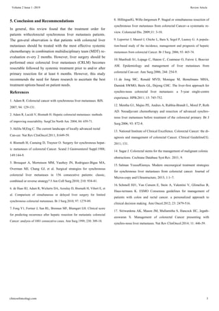 Analysis of Treatment Option for Synchronous Liver Metastases and Colon ...