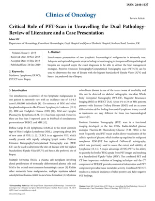 Critical Role of PET-Scan in Unravelling the Dual Pathology- Review of ...