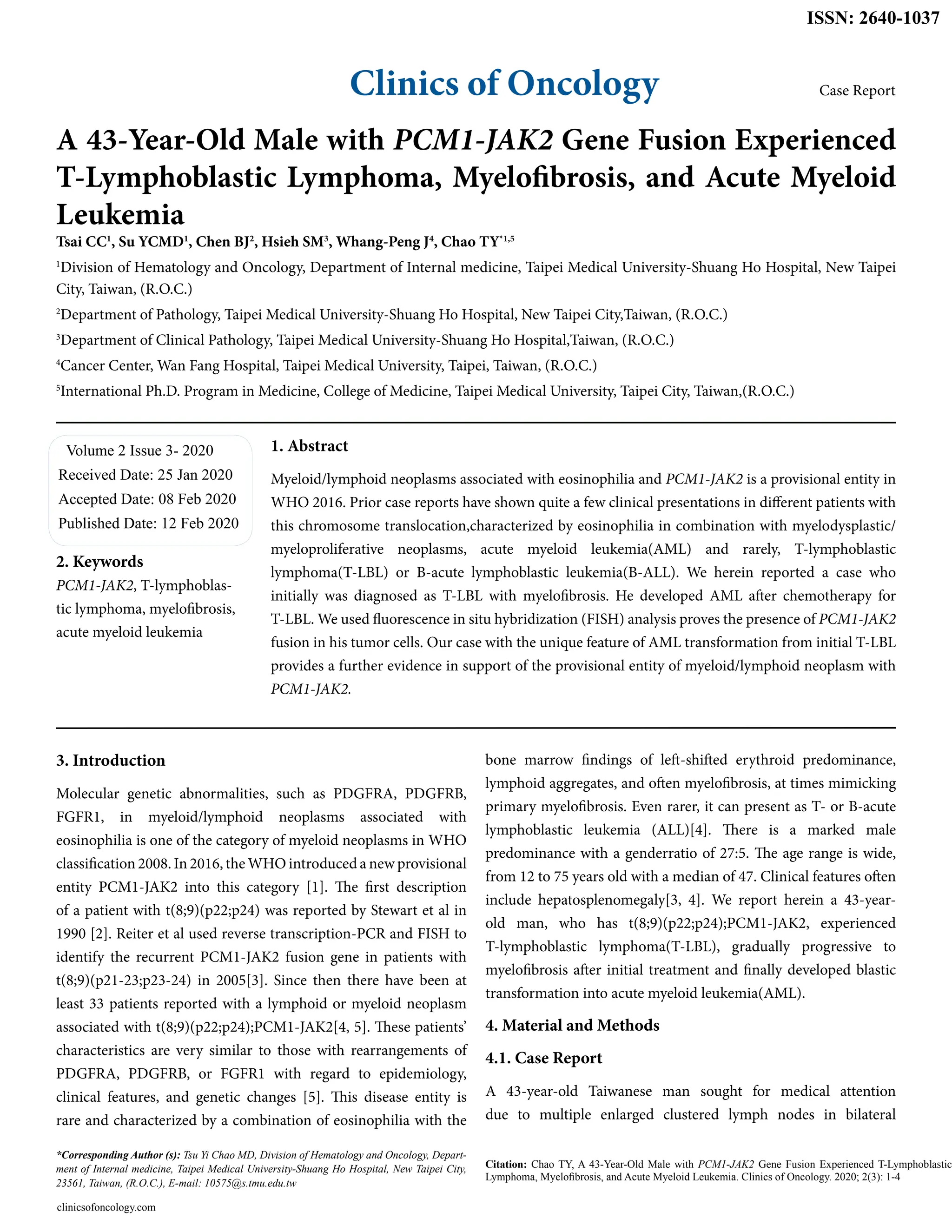 A 43-Year-Old Male with PCM1-JAK2 Gene Fusion Experienced T-Lymphoblastic Lymphoma ...