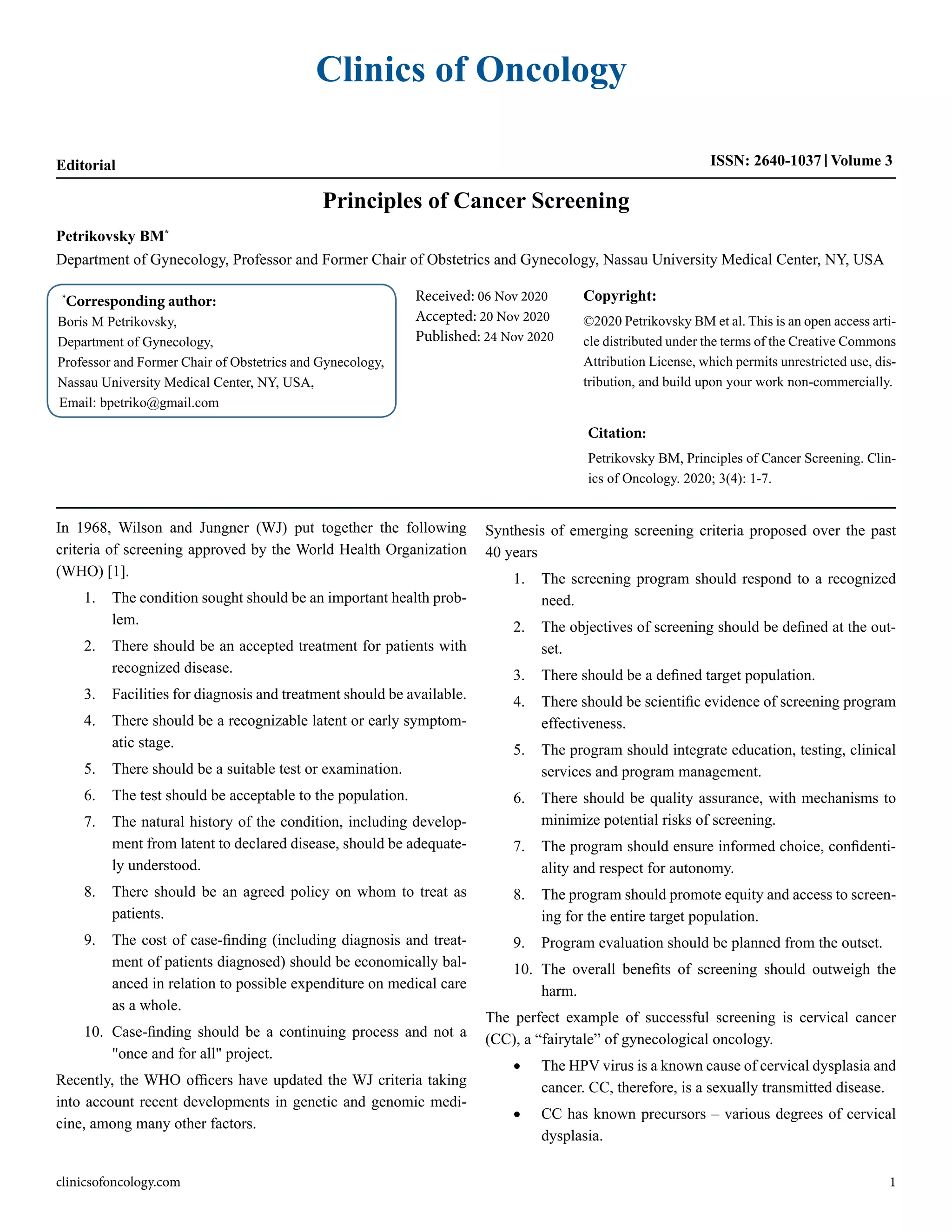 Principles of Cancer Screening | PDF