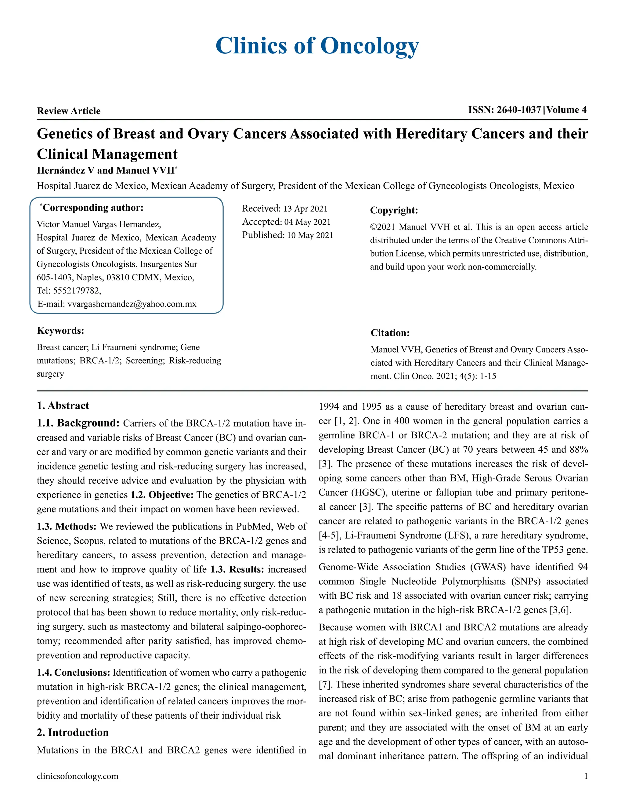 Genetics of Breast and Ovary Cancers Associated with Hereditary Cancers ...