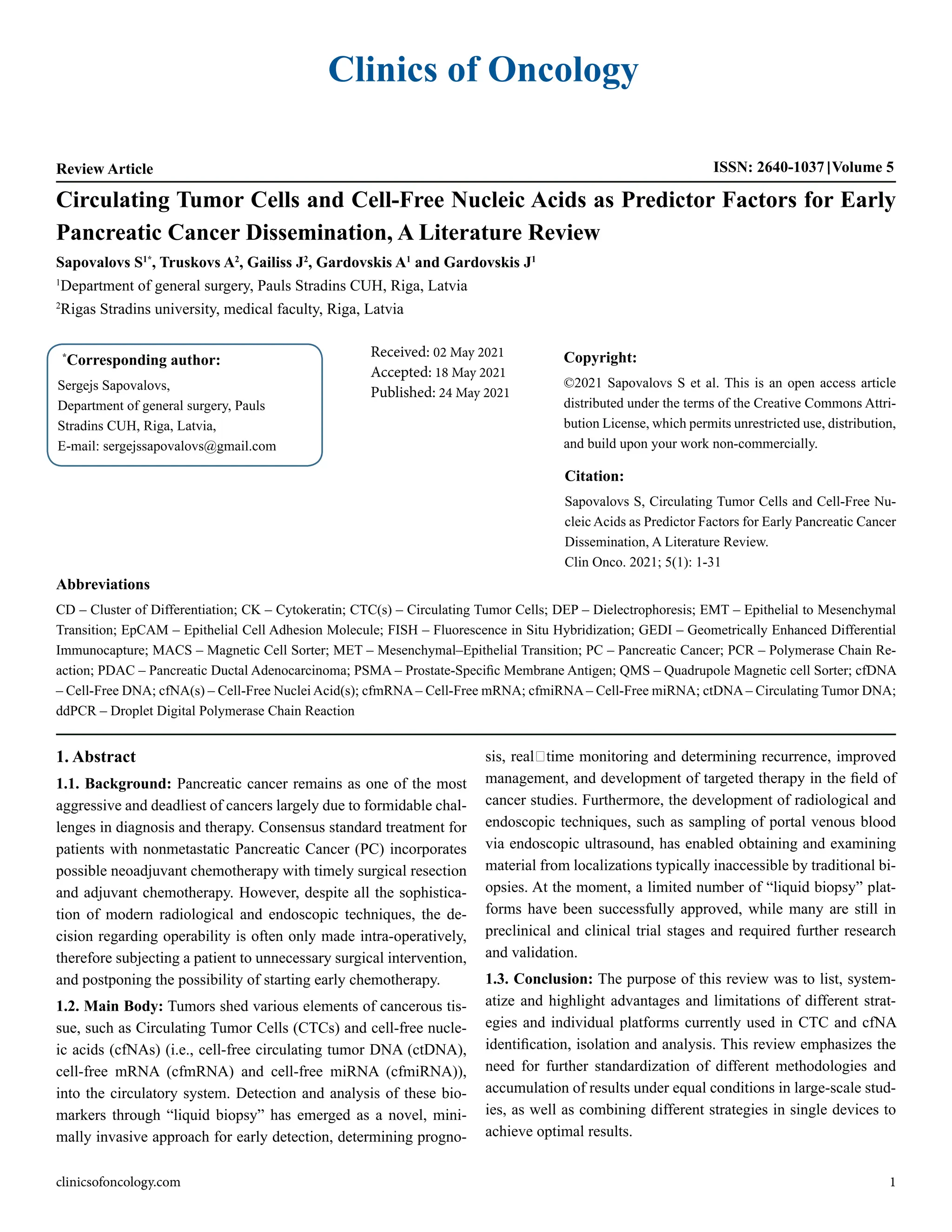 Circulating Tumor Cells and Cell-Free Nucleic Acids as Predictor ...