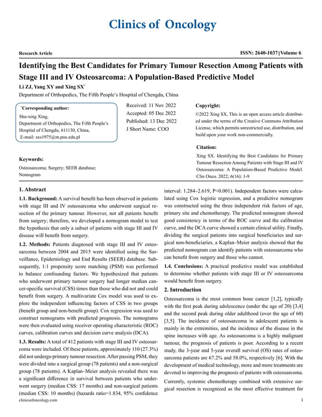 Identifying the Best Candidates for Primary Tumour Resection Among ...