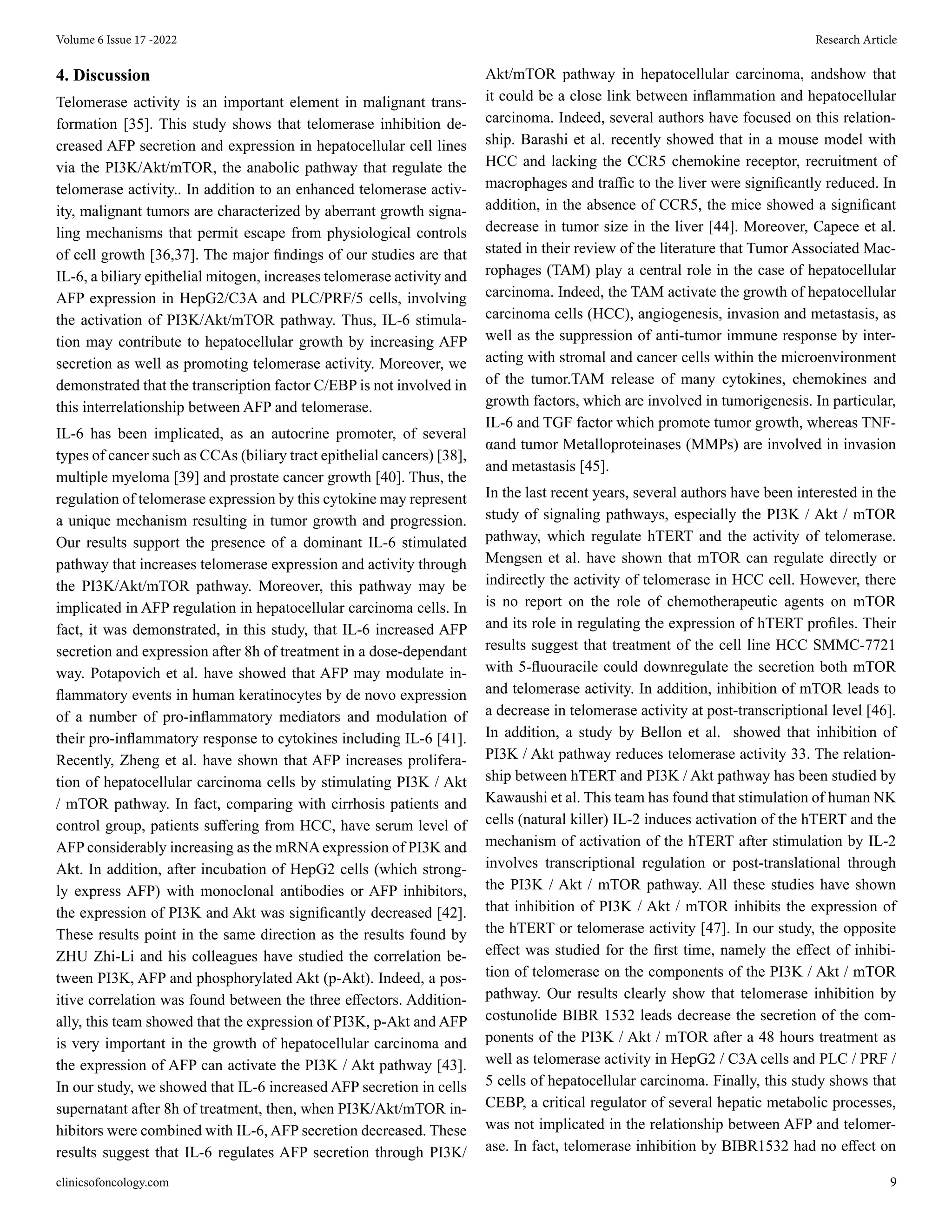 Involvement of Interleukin-6 Induced PI3K/Akt/mTor Pathway in the ...