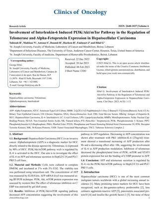 Involvement of Interleukin-6 Induced PI3K/Akt/mTor Pathway in the Regulation of Telomerase and ...