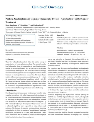 Particle Accelerators and Gamma-Therapeutic Devices - An Effective Tool for Cancer Treatment | PDF
