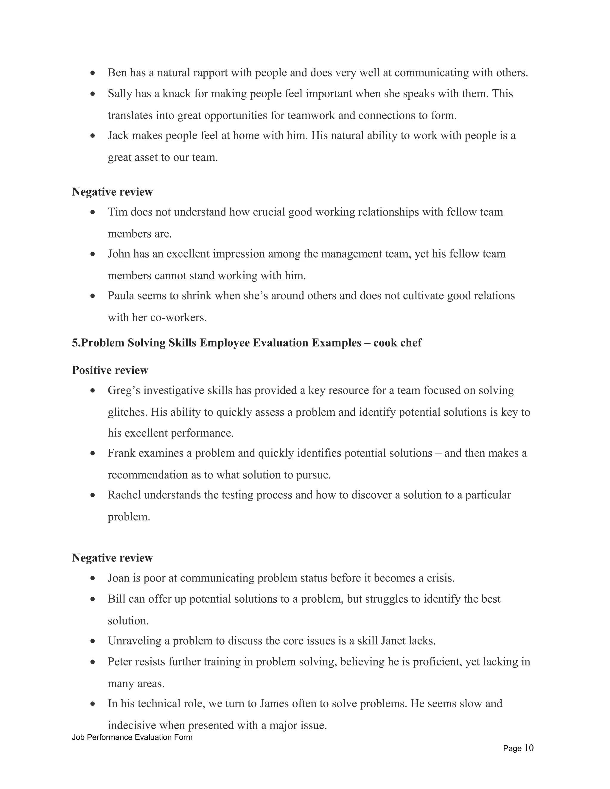 Cook chef performance appraisal | DOC