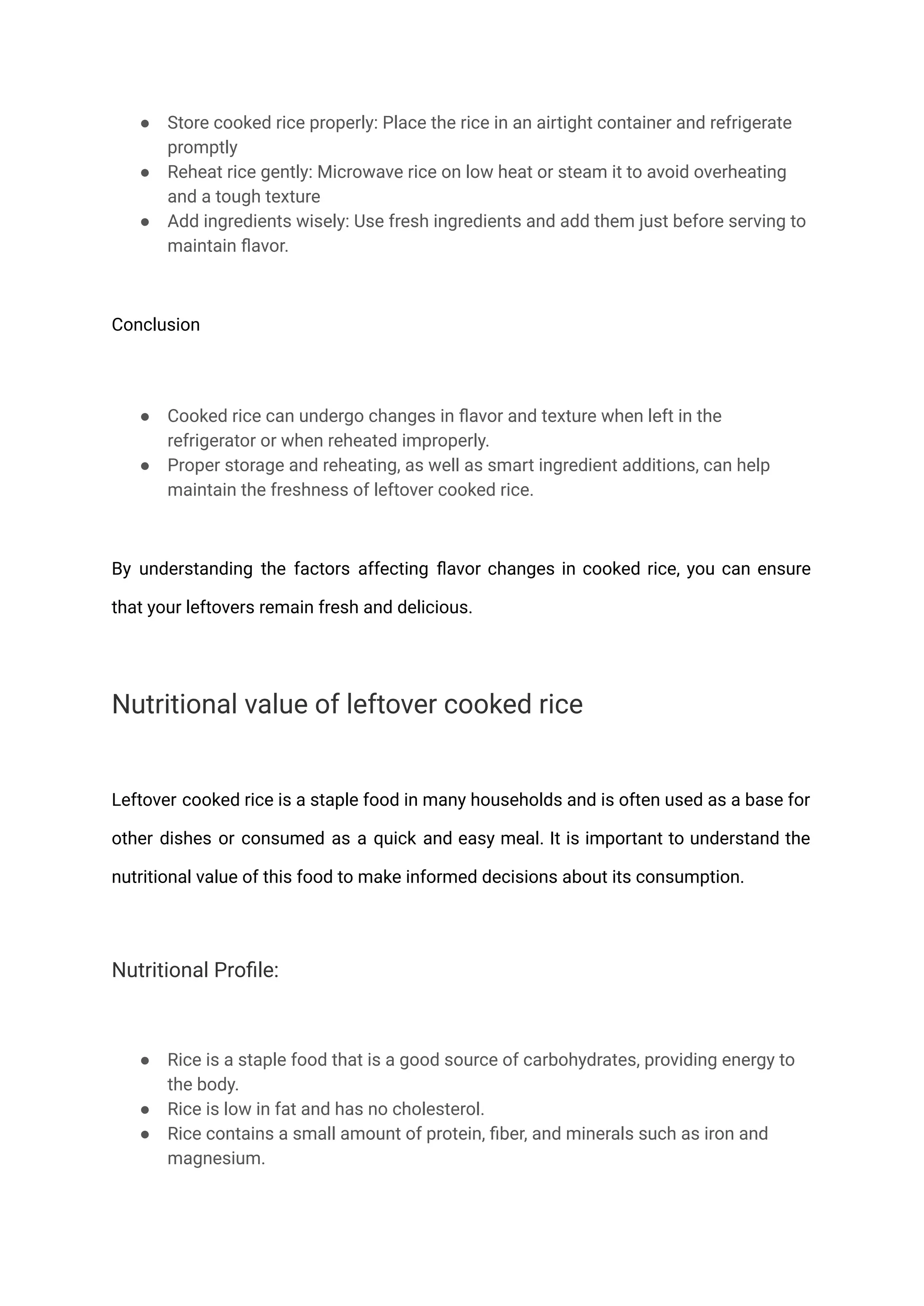 Tips for storing and consuming leftover cook rice | PDF