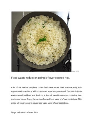 Tips for storing and consuming leftover cook rice | PDF | Gardening ...