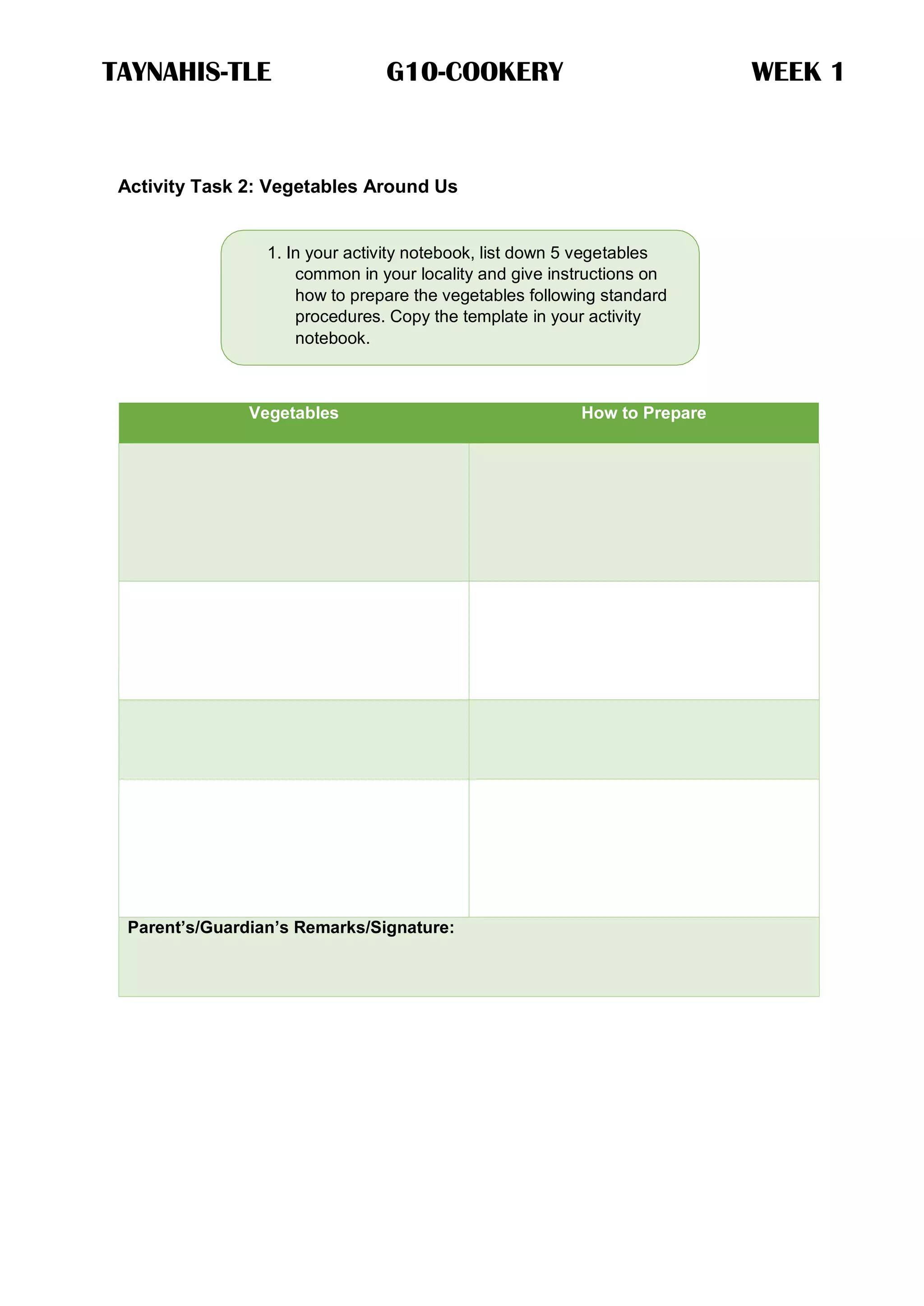 Cookery 10-q2-prepare-vegetables | PDF