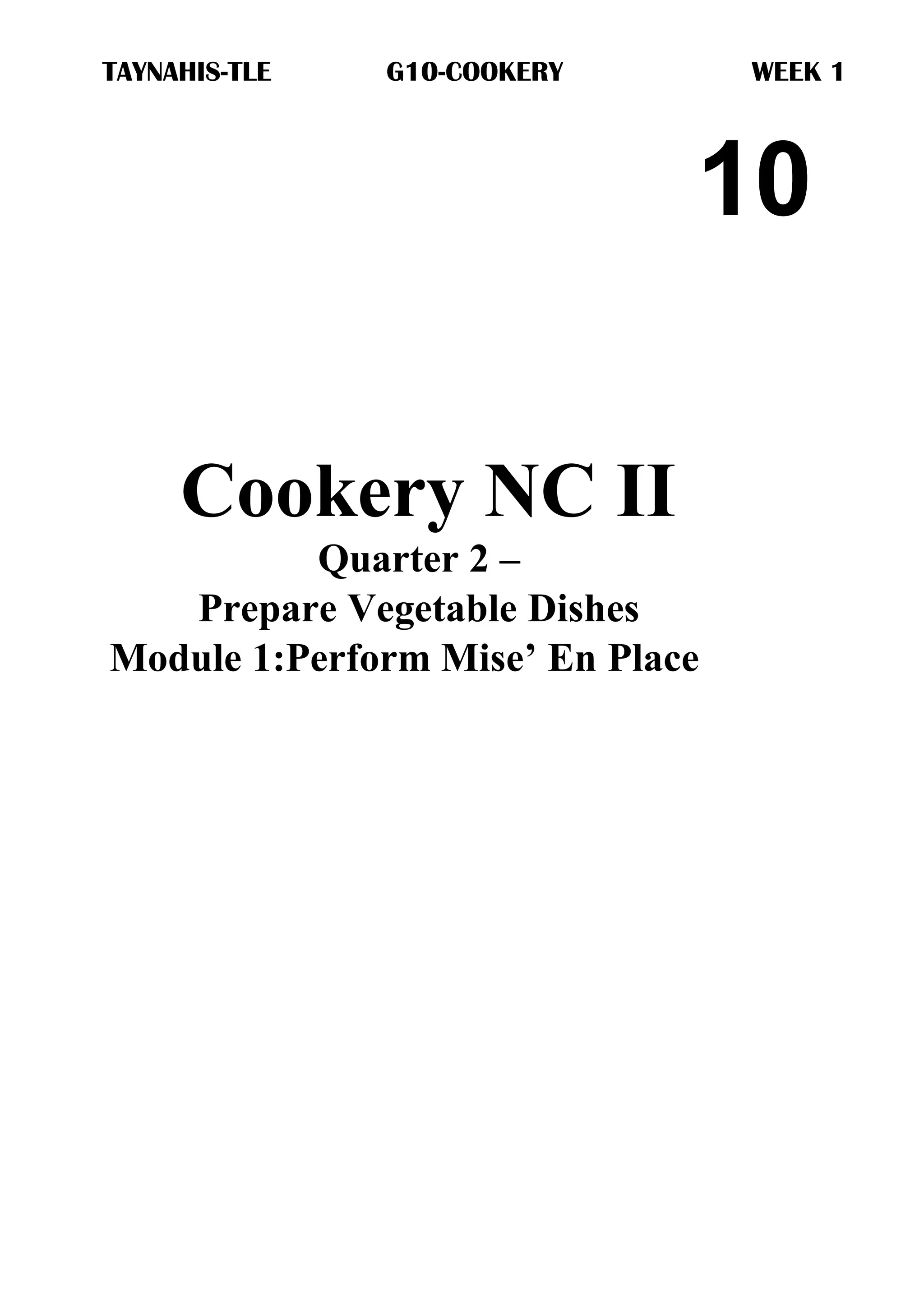 Cookery 10-q2-prepare-vegetables | PDF