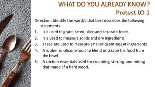 Use and maintain kitchen tools and equipment | PPTX