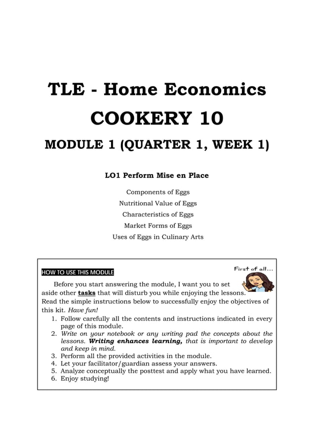 Cookery 10 q1 mod1 | PDF | Desserts and Baking | Food & Drink