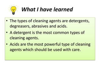 Cookery 9 1st quarter lo1 1 identify the chemicals to be utilized in ...