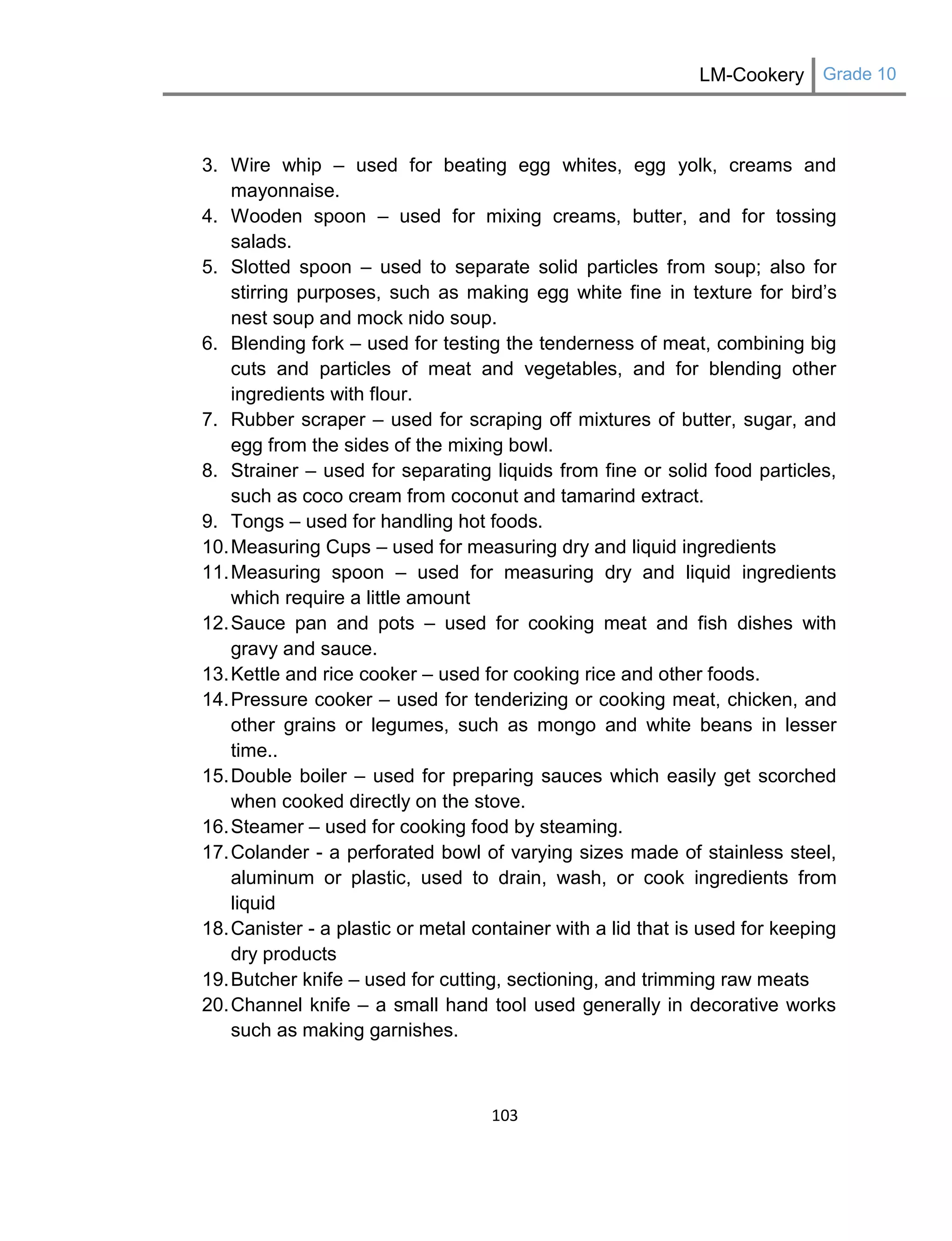 Learning Module Cookery Grade 10 | PDF