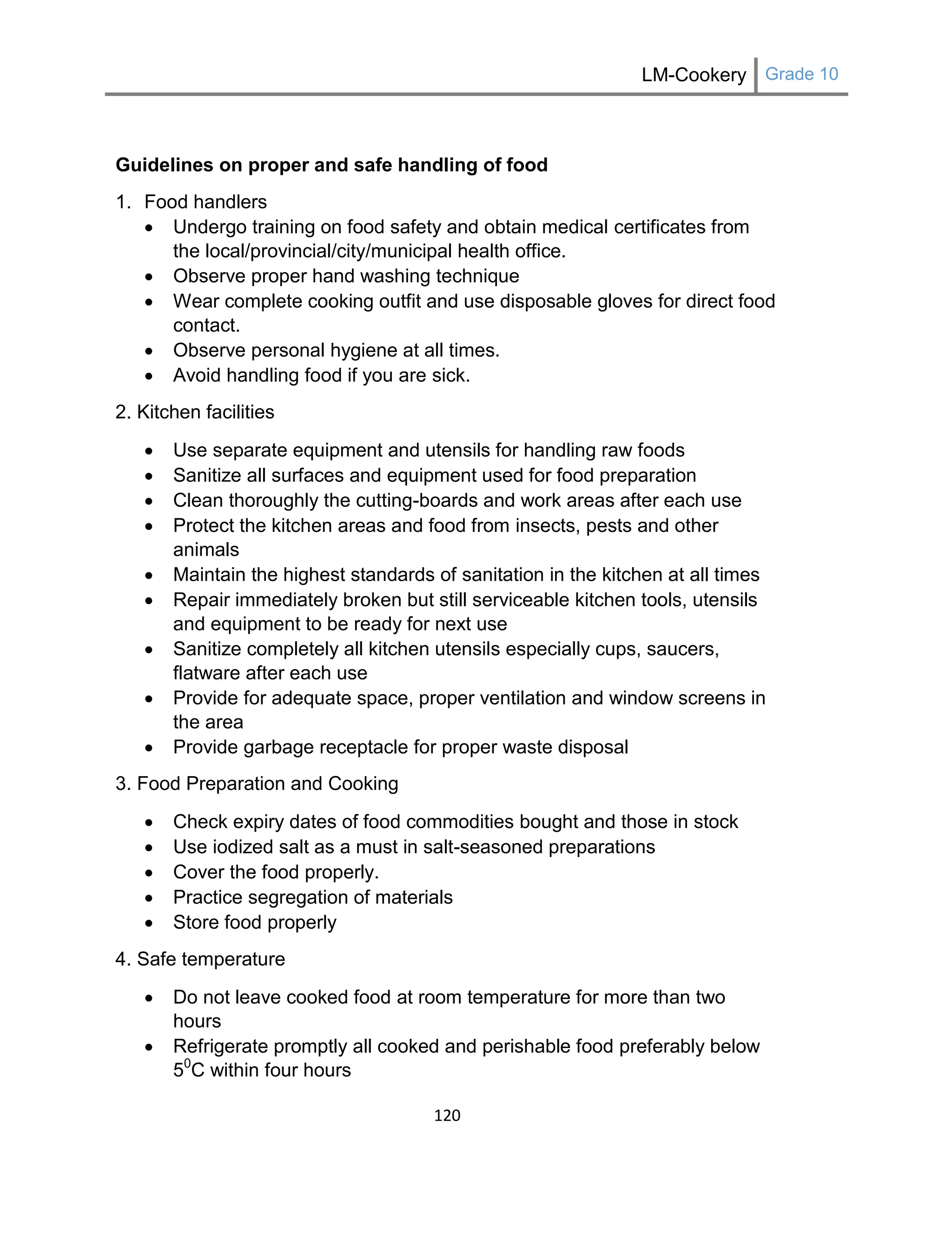 Learning Module Cookery Grade 10 | PDF