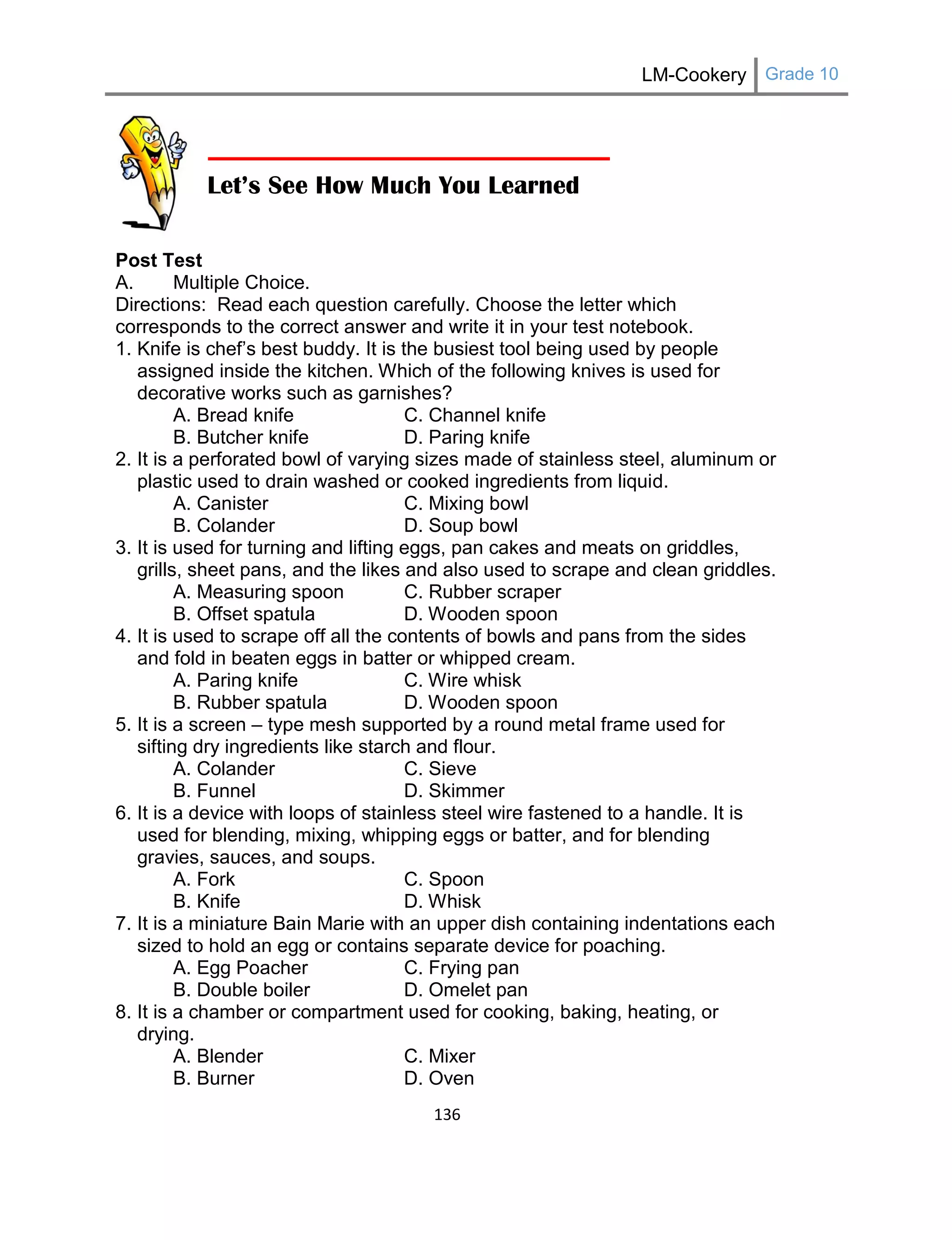 Learning Module Cookery Grade 10 | PDF