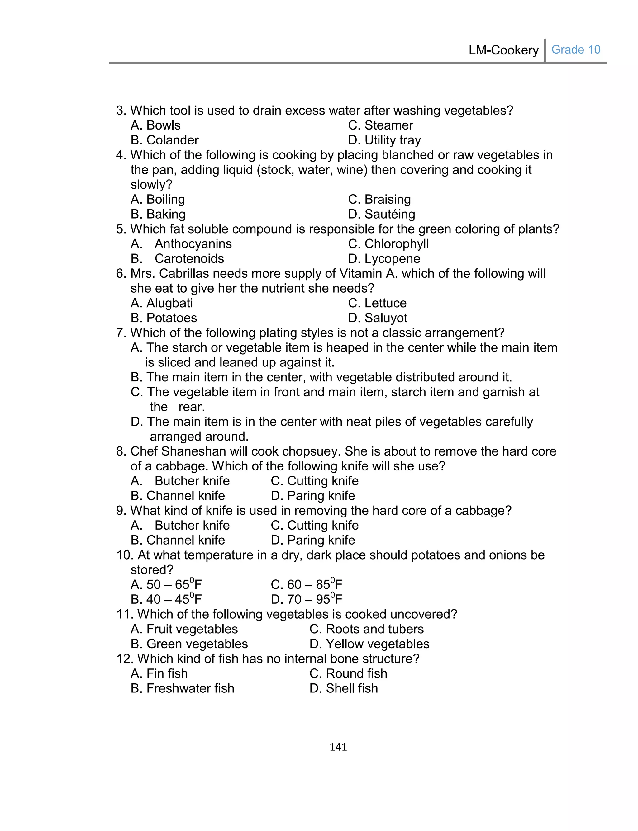 Learning Module Cookery Grade 10 | PDF