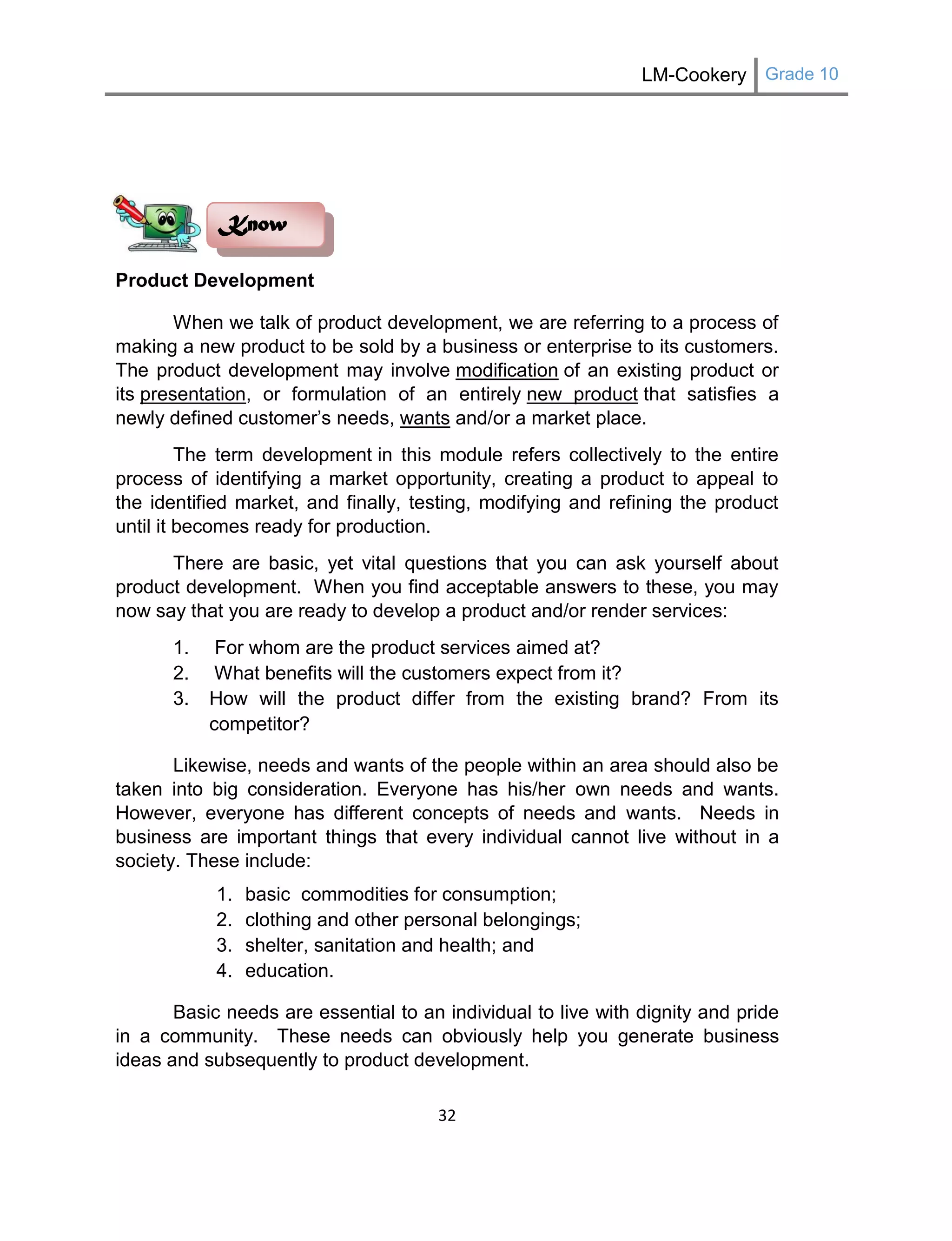 Learning Module Cookery Grade 10 | PDF