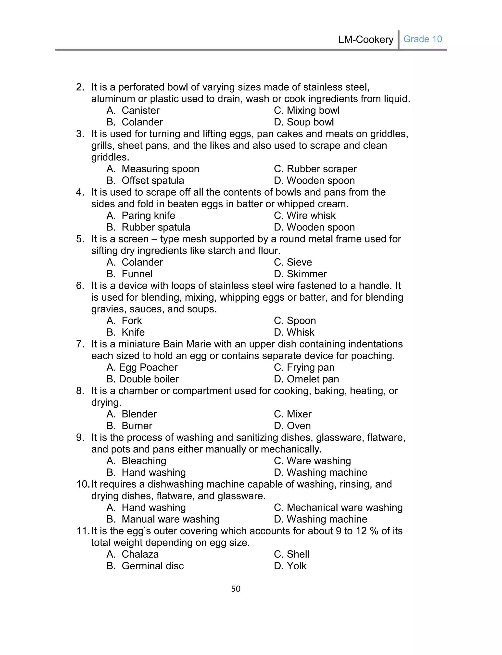 Learning Module Cookery Grade 10 | PDF