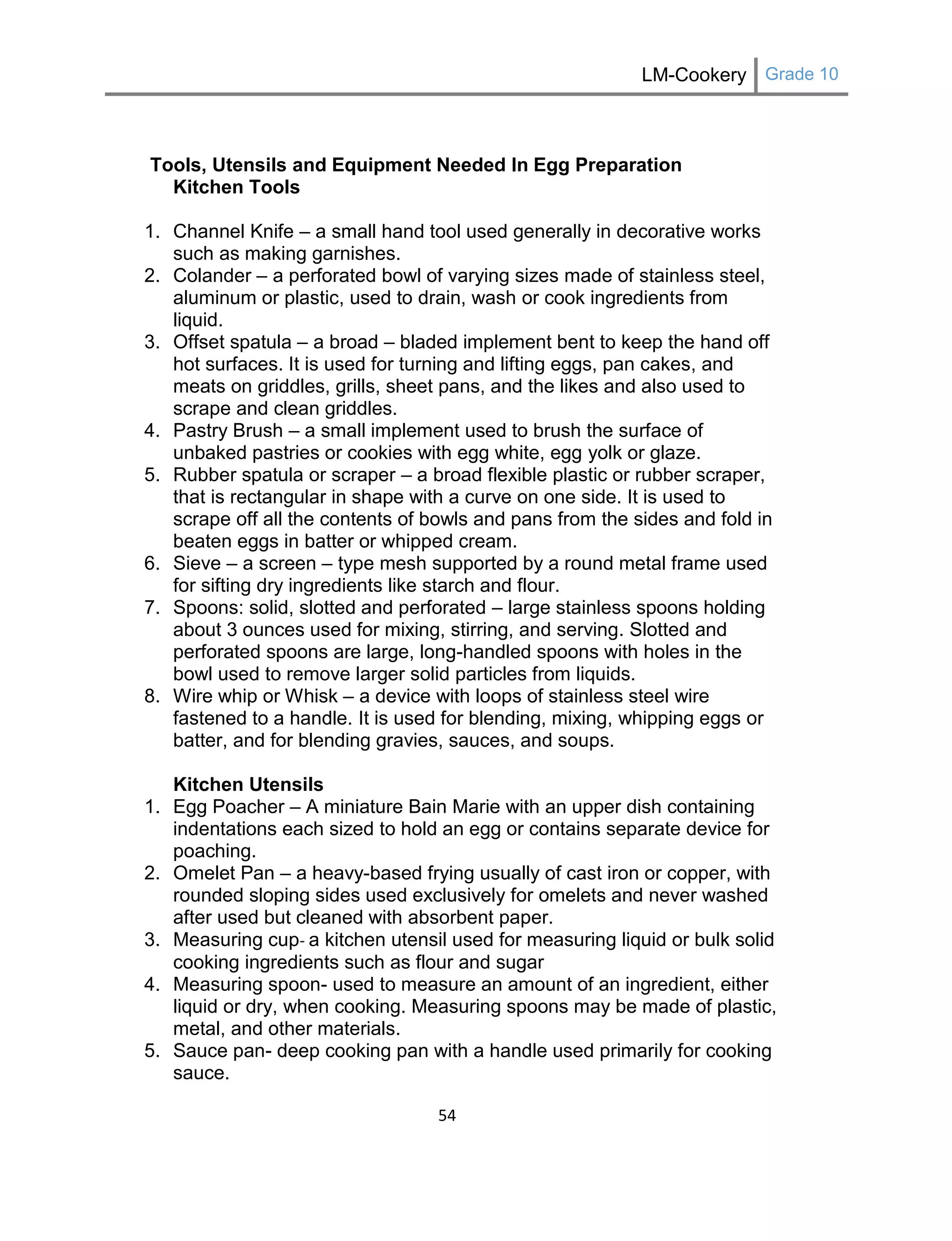 Learning Module Cookery Grade 10 | PDF