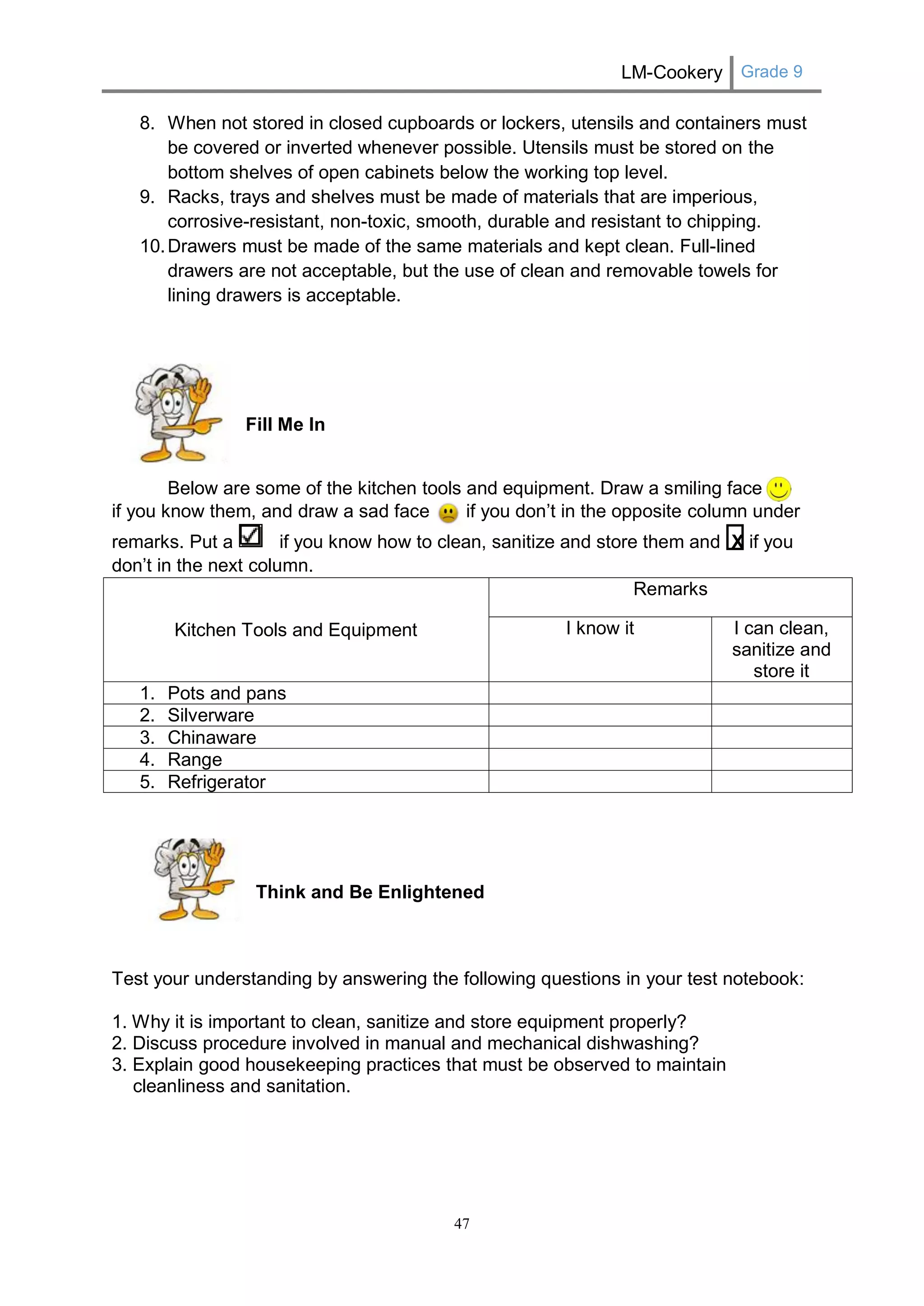 Learning Module Cookery G9 | PDF
