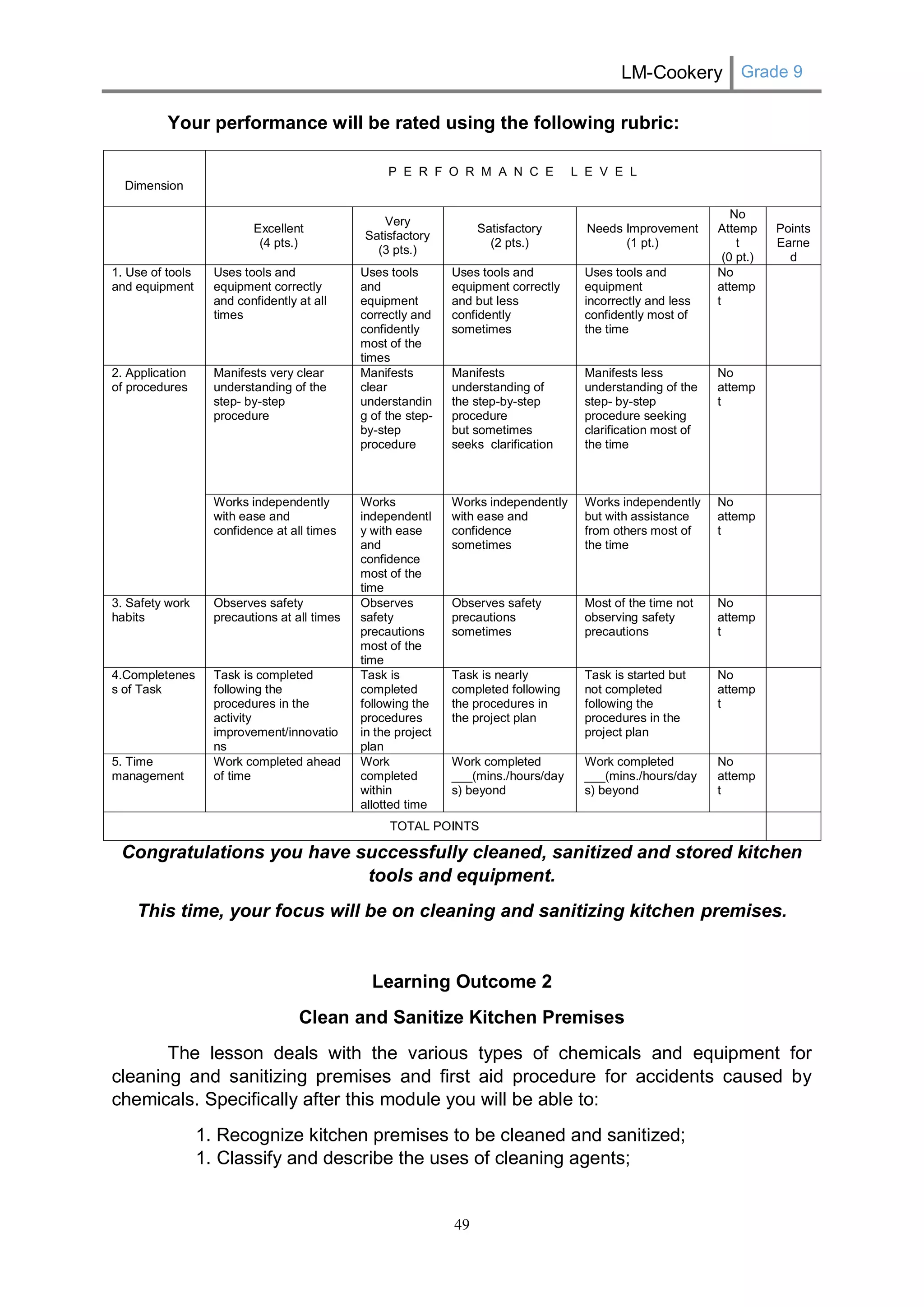 Learning Module Cookery G9 | PDF