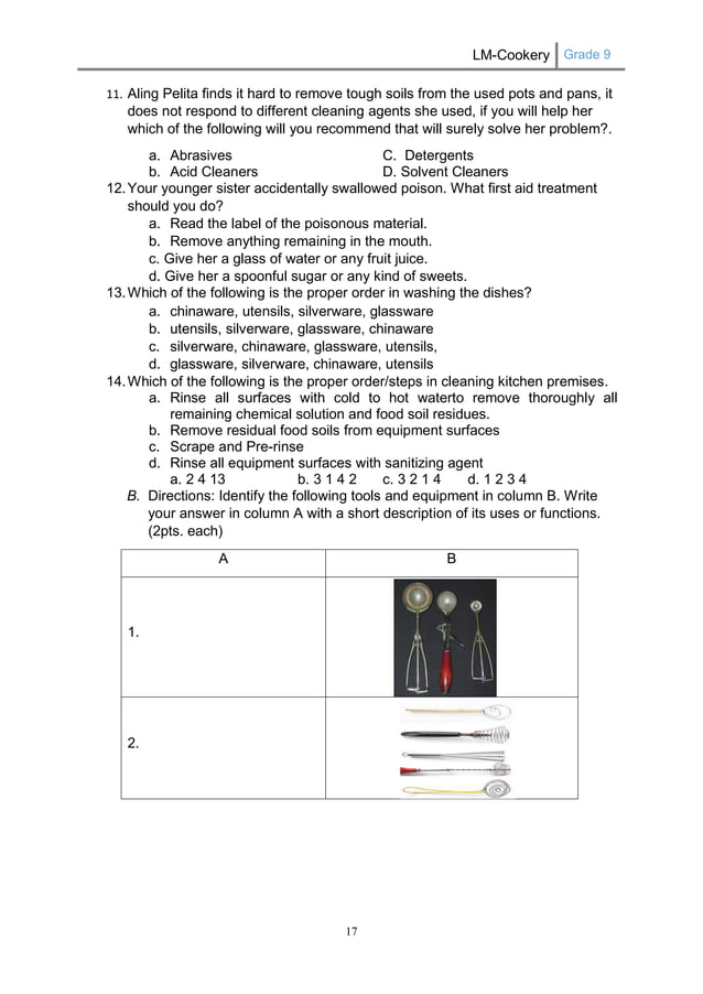 Learning Module Cookery G9 | PDF