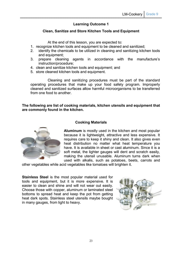 Learning Module Cookery G9 | PDF