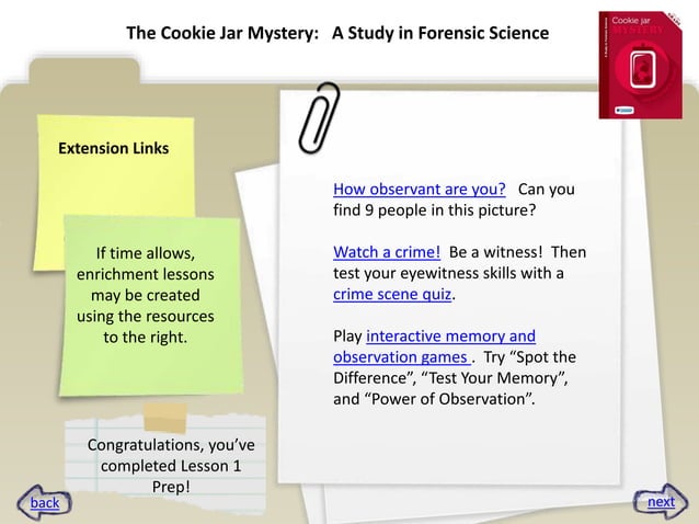 Cookie Jar Mystery: A Study in Forensic Science Lesson 1 Tutorial | PPT